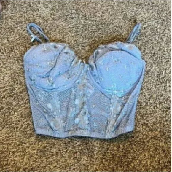 Vintage | Intimates & Sleepwear | Y2k Vintage Blue Lacy Bustier Bra Top ...